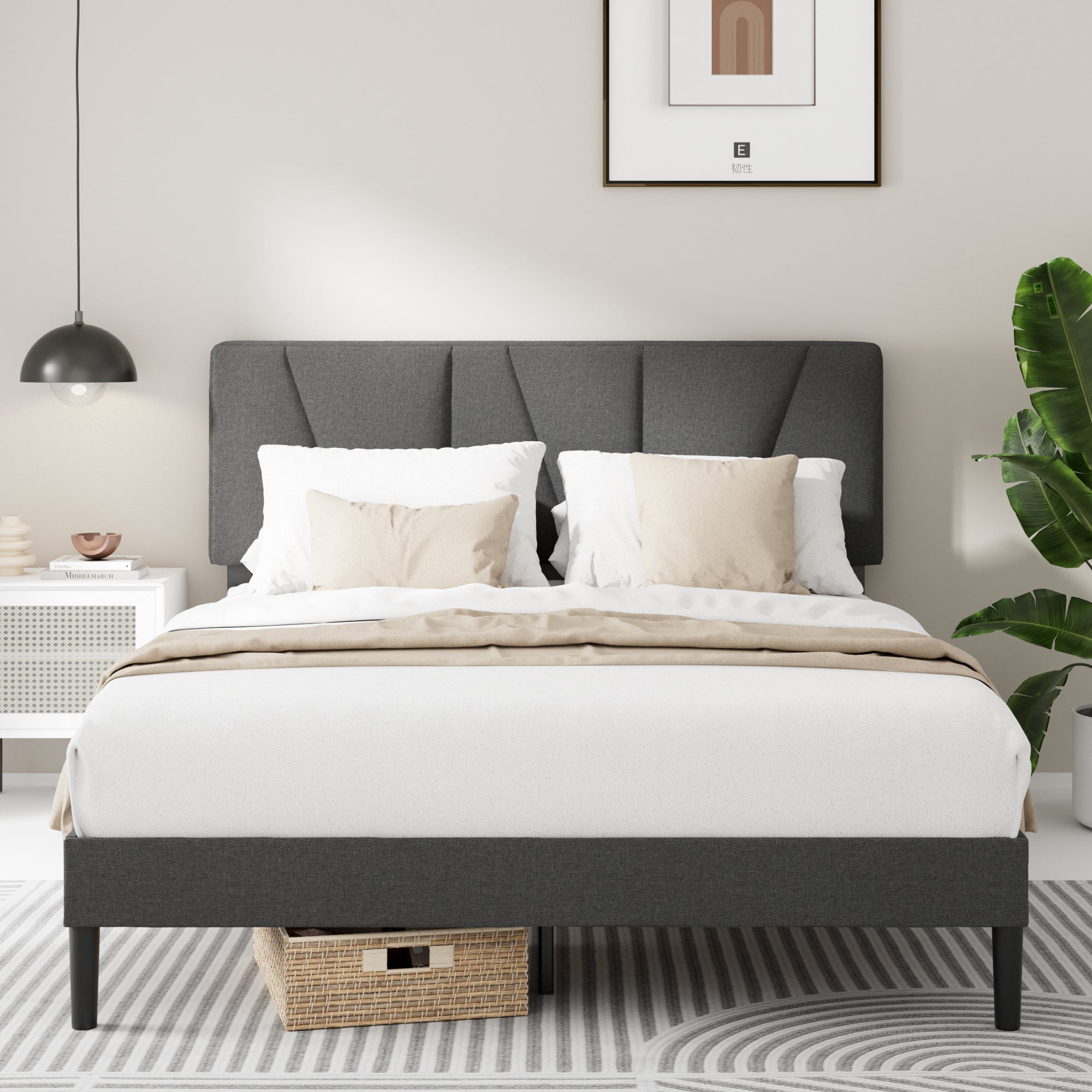 Maya upholstered bed frame with headboard – Zinus